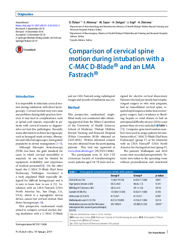 (PDF) Comparison of cervical spine motion during intubation with a C ...