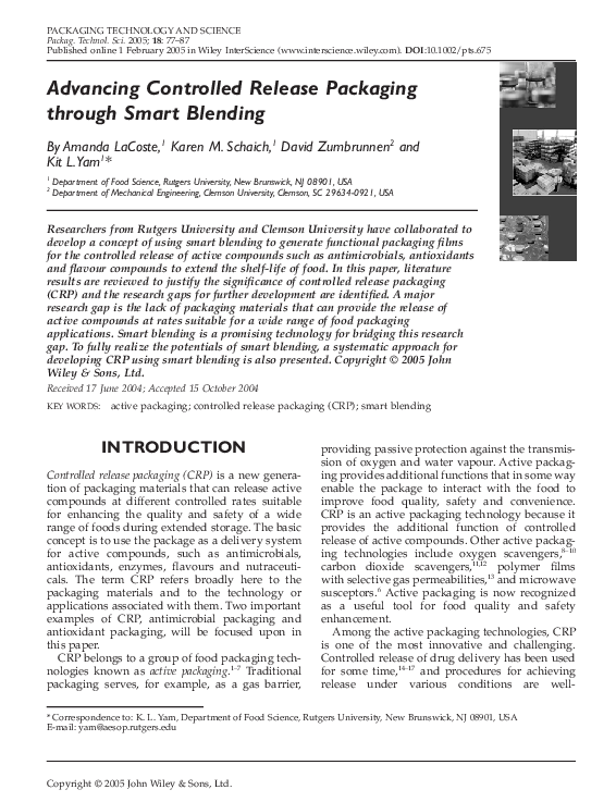 (PDF) Advancing controlled release packaging through smart blending