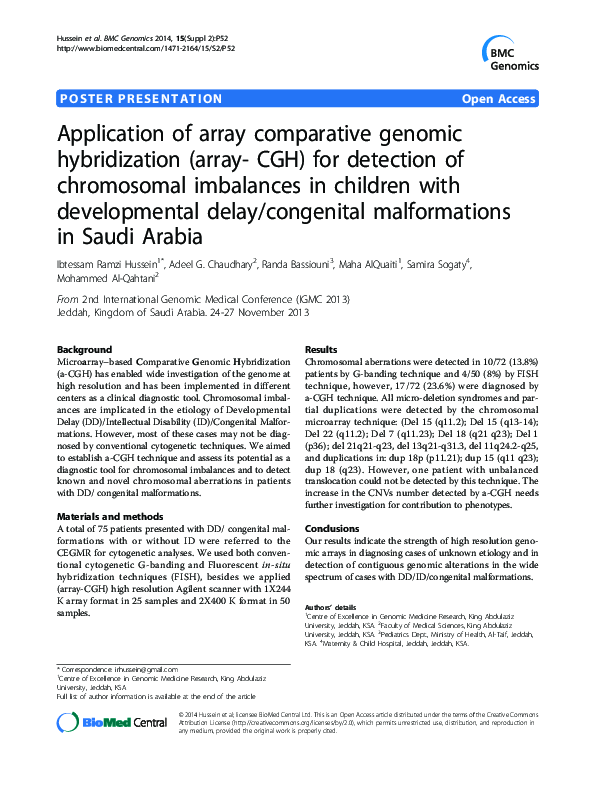 Pdf Application Of Array Comparative Genomic Hybridization Array
