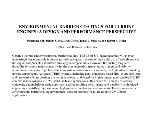 (PDF) Environmental Barrier Coatings for Turbine Engines: A Design and Performance Perspective