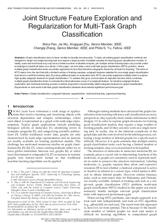 (PDF) Joint structure feature exploration and regularization for multi-task graph classification