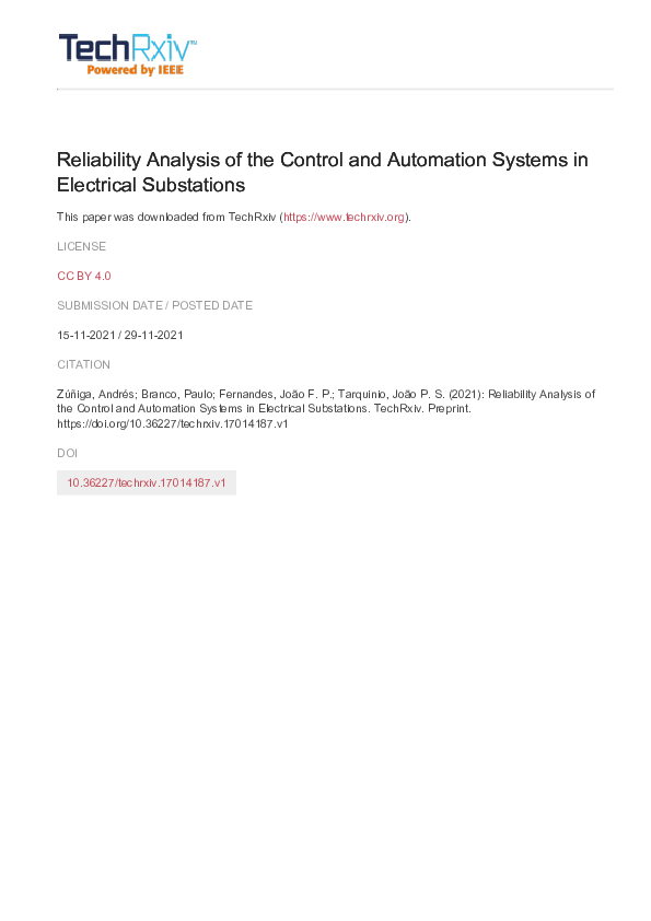 (PDF) Reliability Analysis of the Control and Automation Systems in Electrical Substations