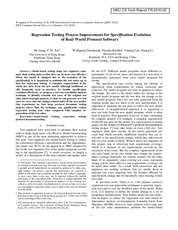 (PDF) Regression Testing Process Improvement for Specification ...