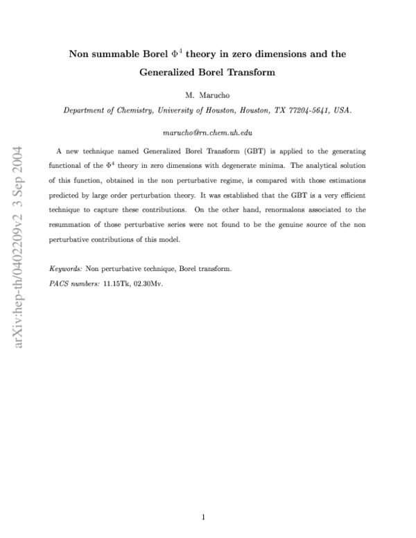 (PDF) Non summable Borel $\Phi^{4}$ theory in zero dimensions and the Generalized Borel Transform