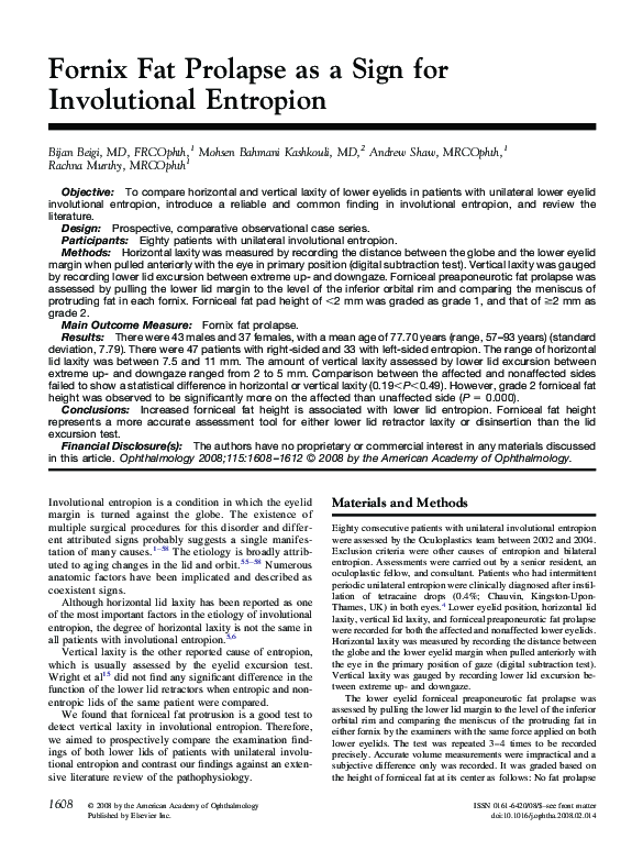(PDF) Fornix Fat Prolapse as a Sign for Involutional Entropion