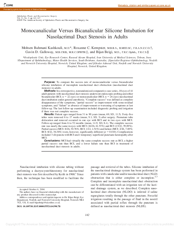 (PDF) Monocanalicular Versus Bicanalicular Silicone Intubation for ...