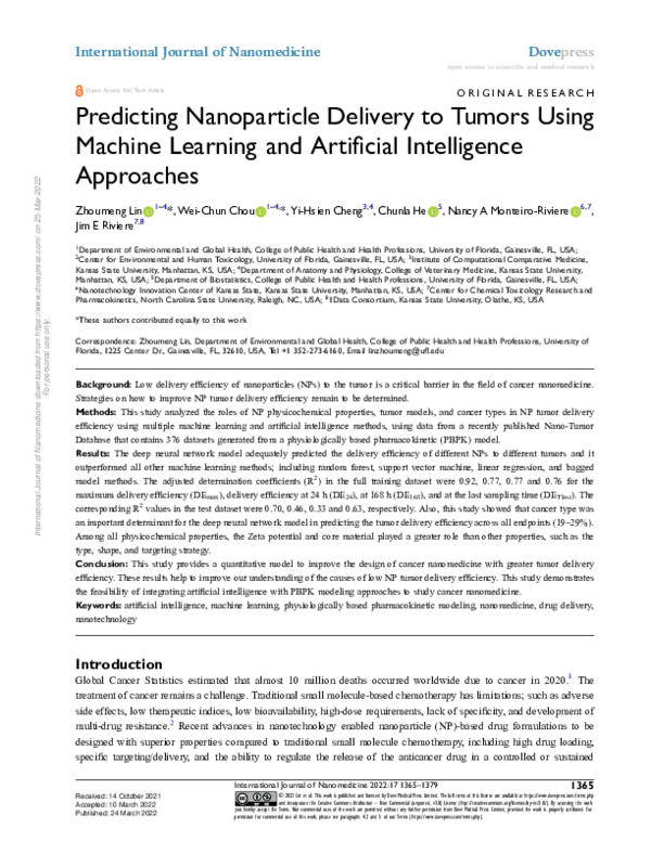 (PDF) Predicting Nanoparticle Delivery to Tumors Using Machine Learning ...