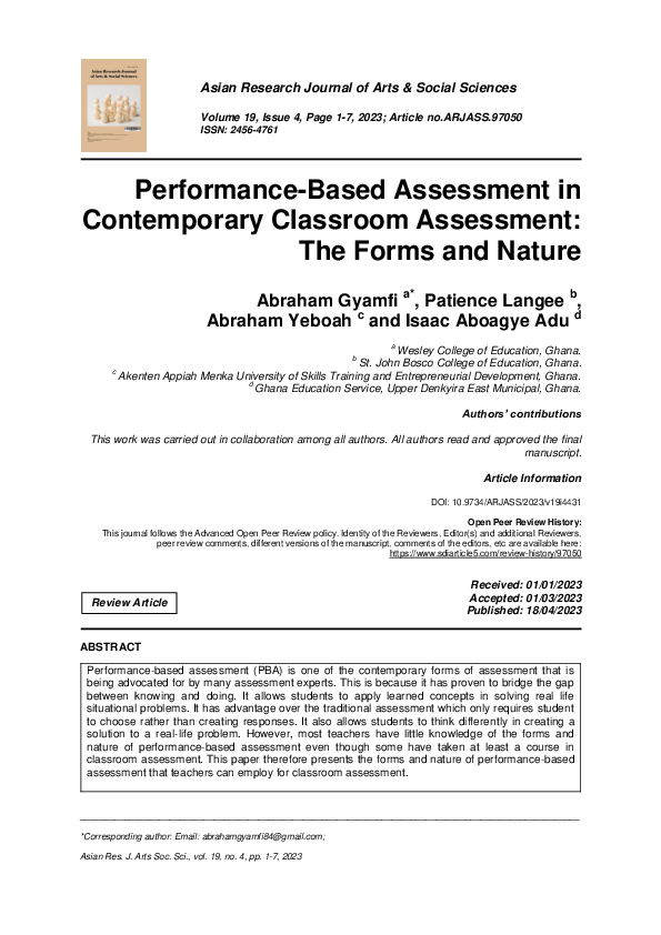 (PDF) Performance-Based Assessment in Contemporary Classroom Assessment ...