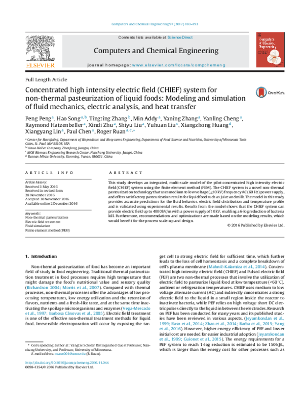 (PDF) Concentrated high intensity electric field (CHIEF) system for non-thermal pasteurization ...