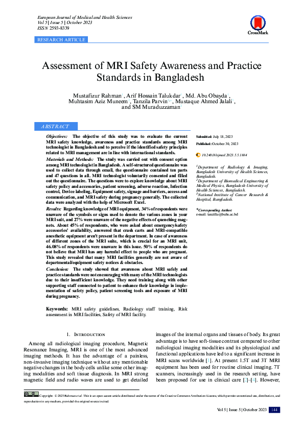 (PDF) Assessment of MRI Safety Awareness and Practice Standards in ...