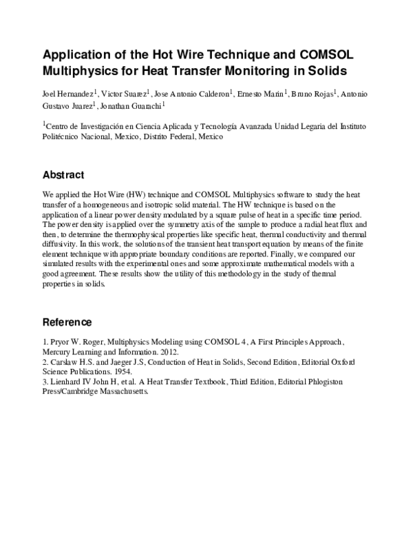 (PDF) Application of Hot Wire Technique and Comsol Multiphysics in the ...