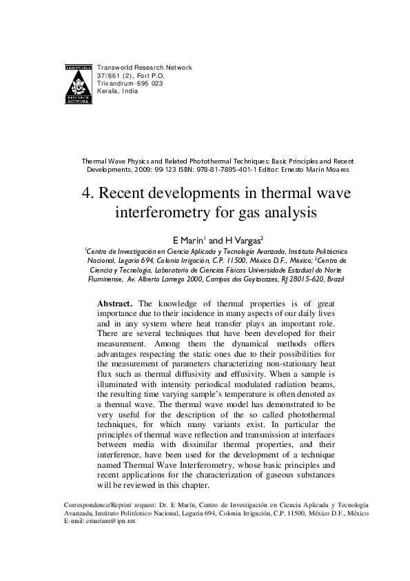 (PDF) Recent developments in thermal wave interferometry for gas analysis