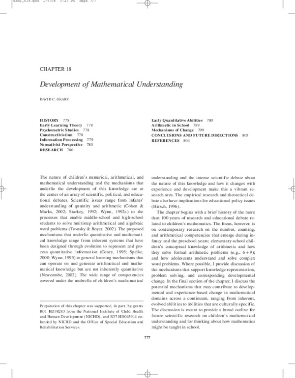 (PDF) Development of Mathematical Understanding