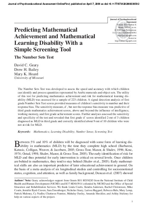 (PDF) Predicting Mathematical Achievement and Mathematical Learning ...