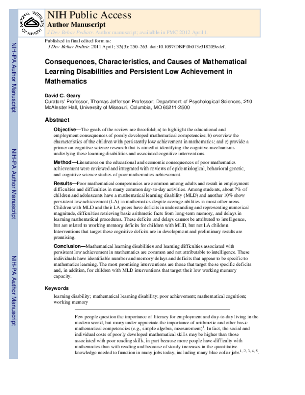 (PDF) Consequences, Characteristics, and Causes of Mathematical ...