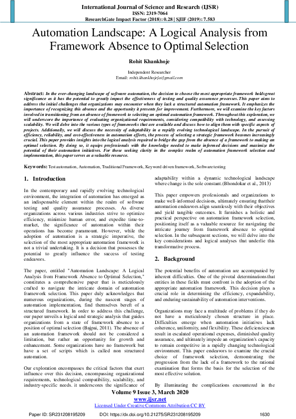 (PDF) Automation Landscape: A Logical Analysis from Framework Absence ...
