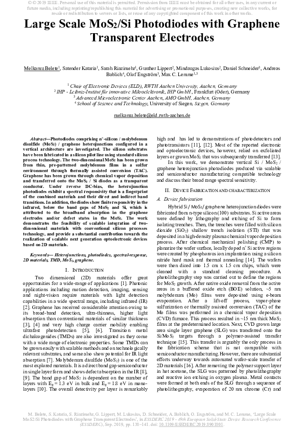 (PDF) Large Scale MoS2/Si Photodiodes with Graphene Transparent ...