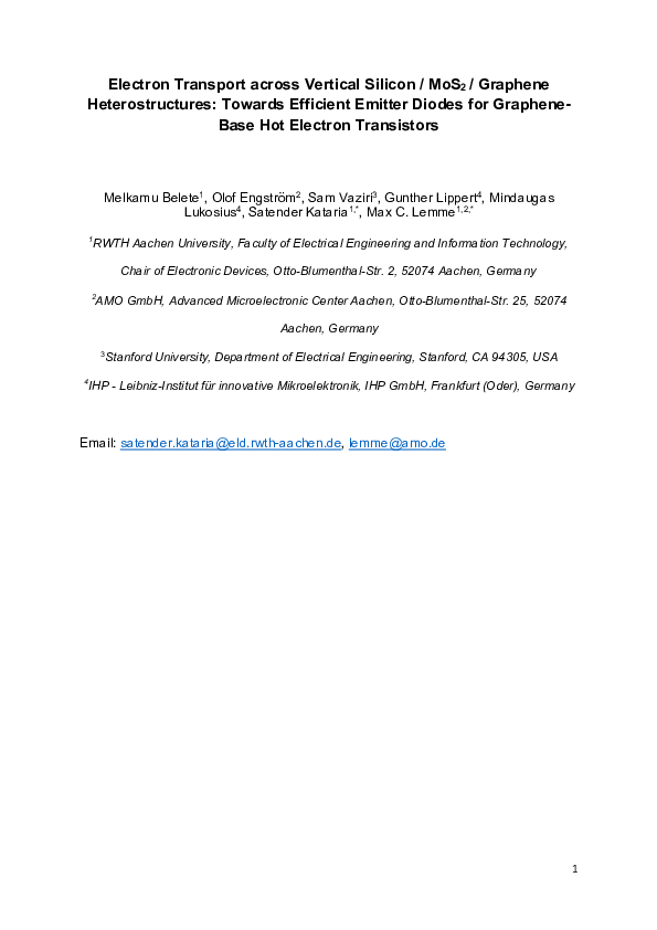 (PDF) Electron Transport across Vertical Silicon/MoS 2 /Graphene ...