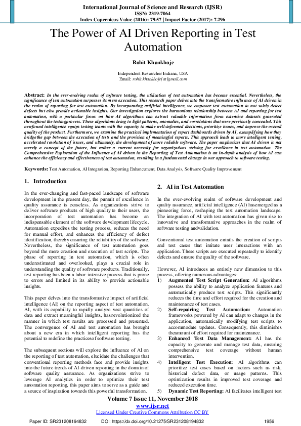 (PDF) The Power of AI Driven Reporting in Test Automation