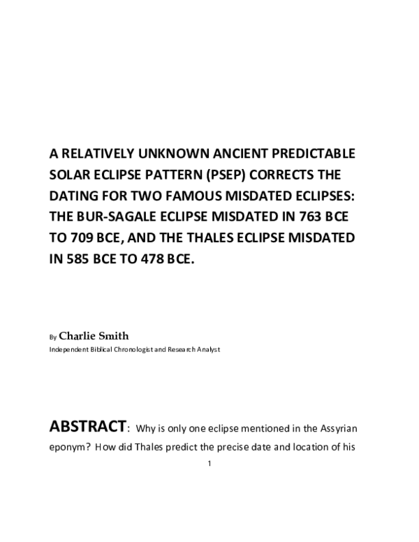 (PDF) PREDICTABLE ECLIPSE PATTERN DATES BUR-SAGALE AND THALES ECLIPSES ...