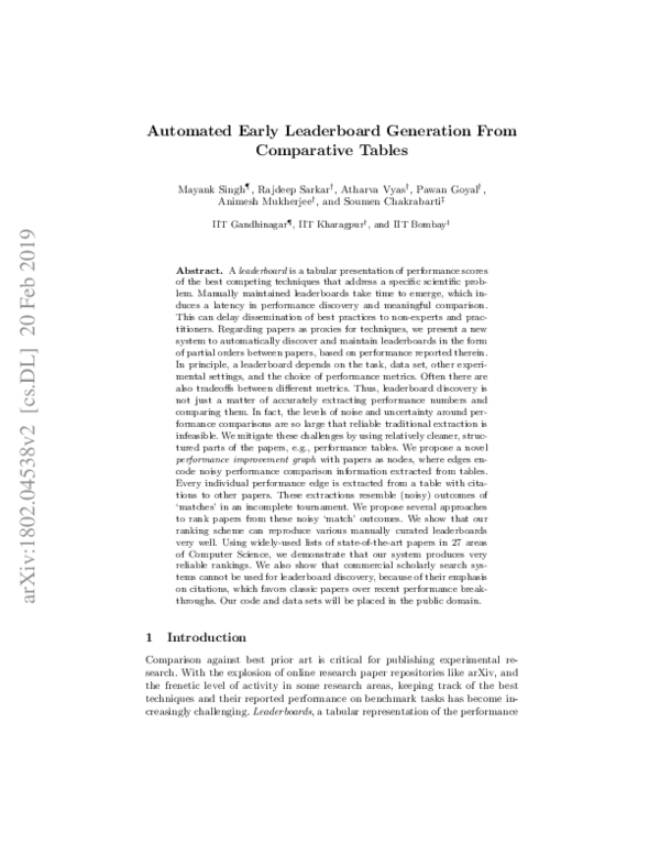 Automated Early Leaderboard Generation from Comparative Tables