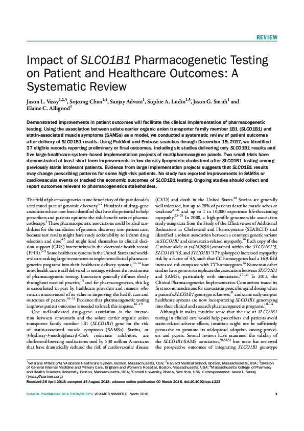 (PDF) Impact of SLCO1B1 pharmacogenetic testing on patient and ...