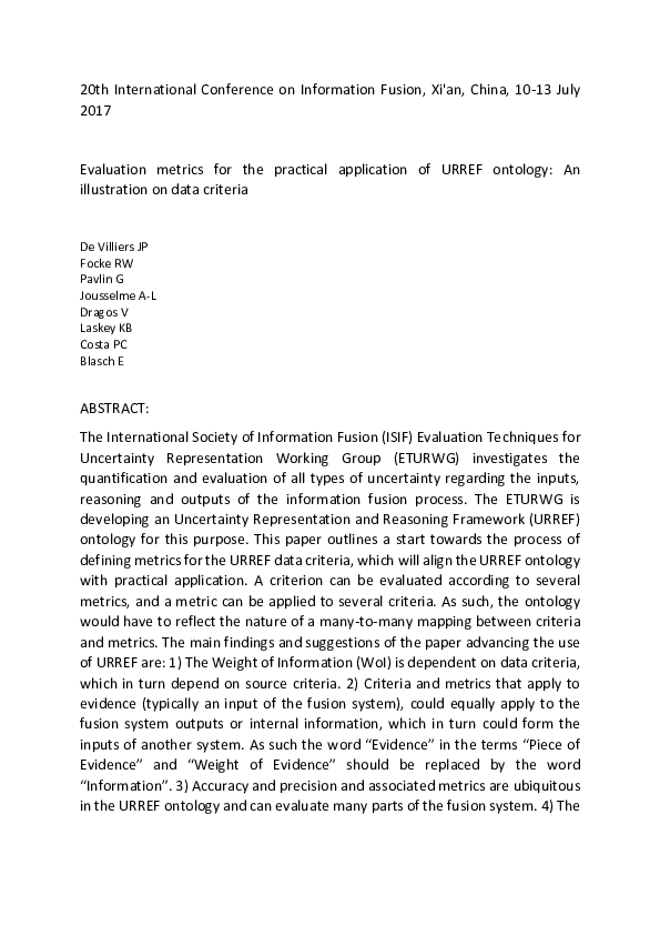 (PDF) Evaluation metrics for the practical application of URREF ontology: An illustration on ...