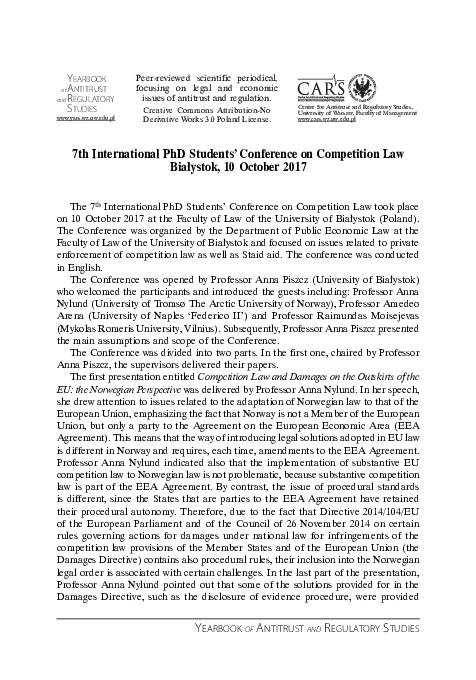 (PDF) 7th International PhD Students’ Conference on Competition Law ...