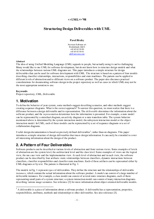 (PDF) Structuring Design Deliverables with UML