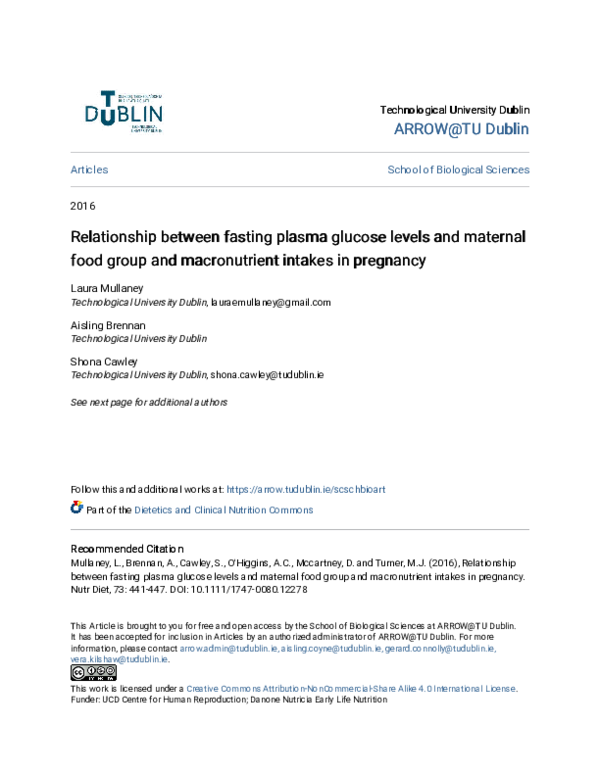 (PDF) Relationship between fasting plasma glucose levels and maternal food group and ...