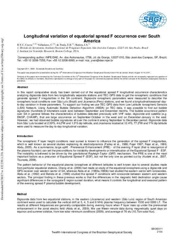 (PDF) Longitudinal variation of equatorial spread F occurrence over ...