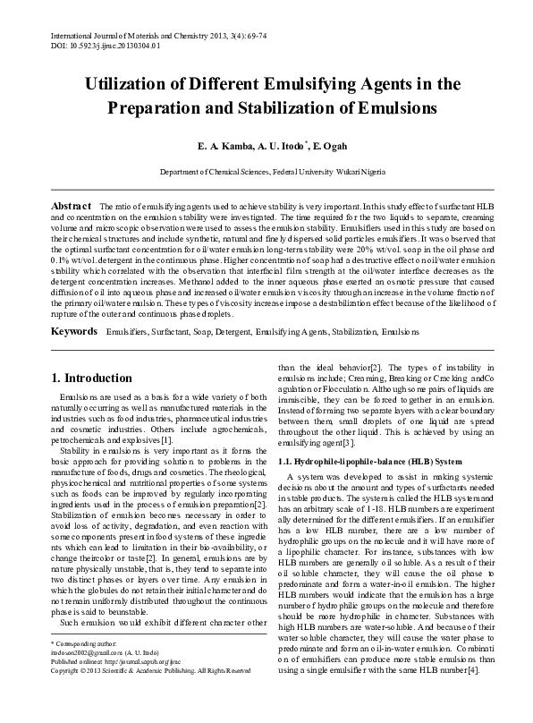 (PDF) Utilization of Different Emulsifying Agents in the Preparation ...