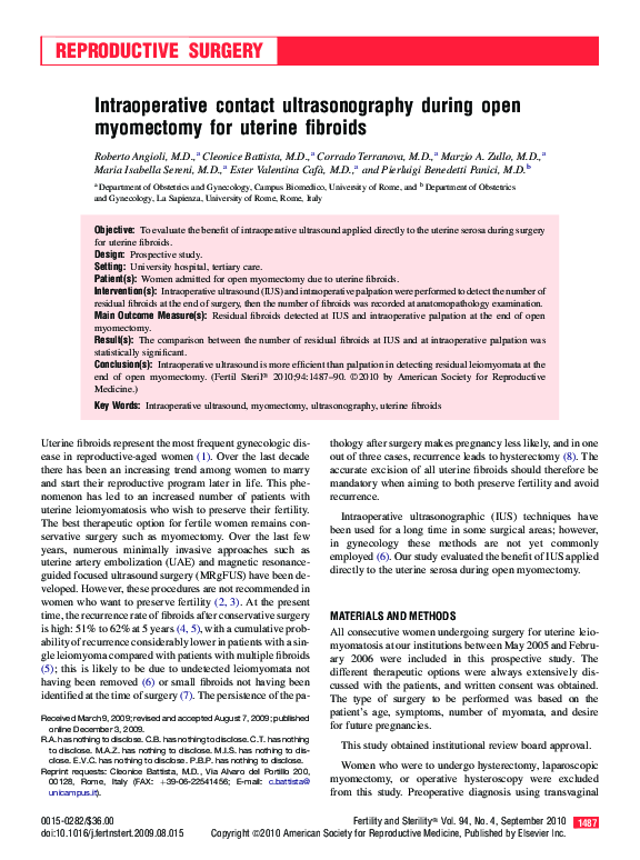 (PDF) Intraoperative contact ultrasonography during open myomectomy for ...