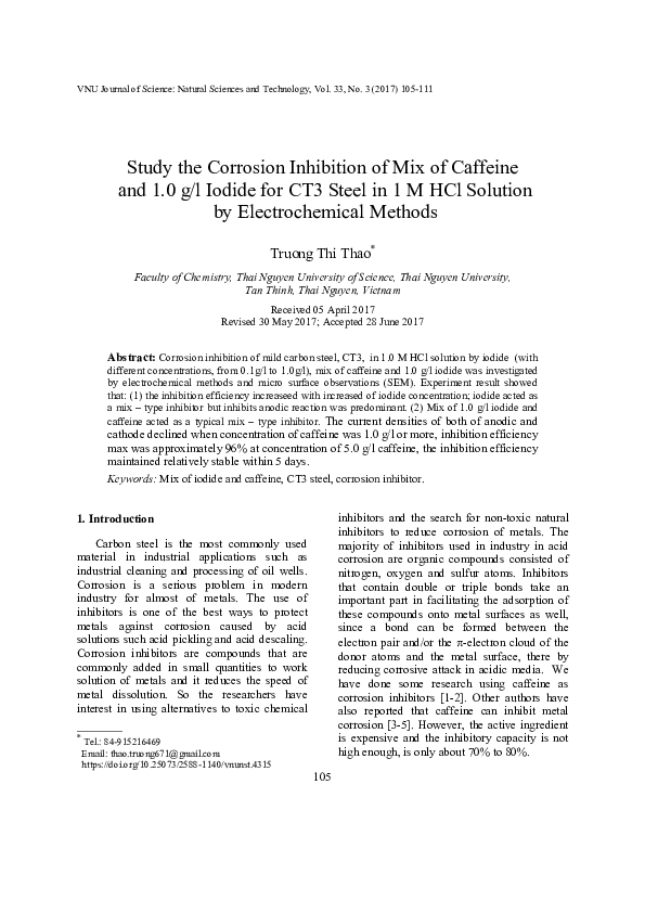(PDF) Study the corrosion inhibition of mix of caffeine and iodua for ...