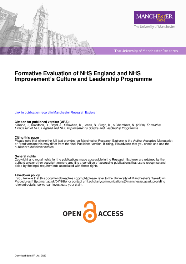 (PDF) Formative Evaluation of NHS England and NHS Improvement’s Culture ...