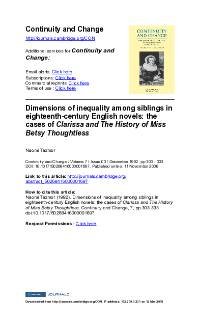 (PDF) Dimensions of inequality among siblings in eighteenth-century ...