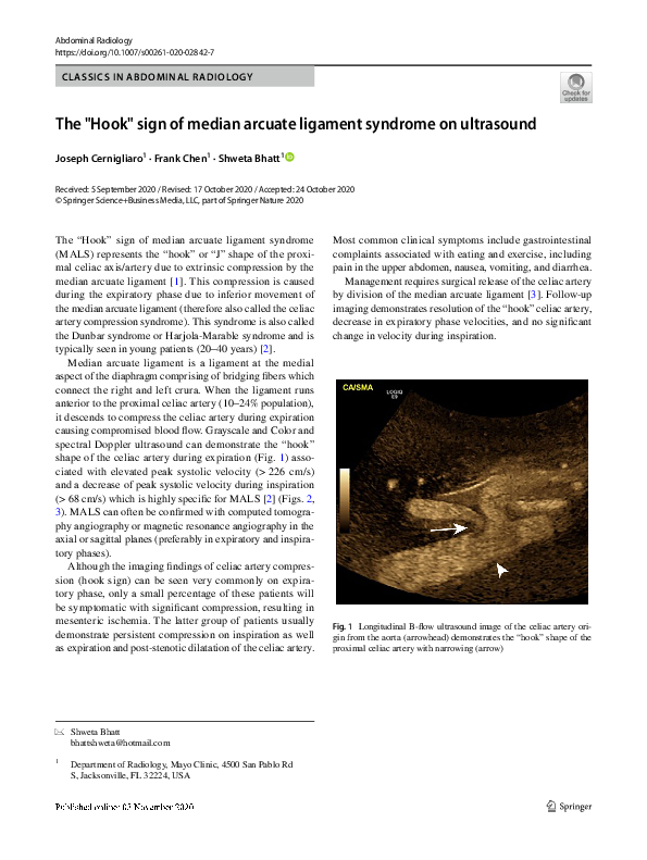 (PDF) The "Hook" sign of median arcuate ligament syndrome on ultrasound