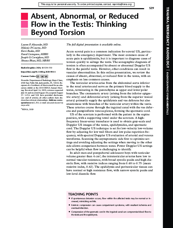 (PDF) Absent, Abnormal, or Reduced Flow in the Testis: Thinking Beyond ...