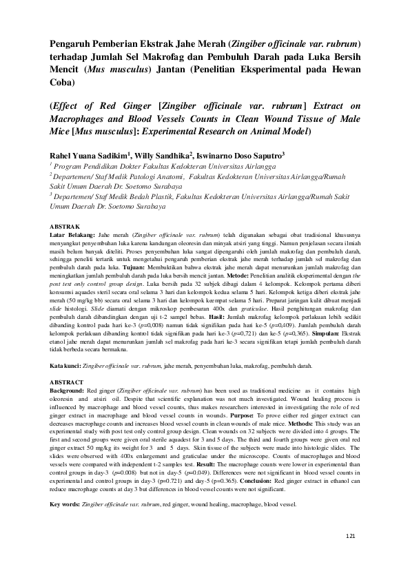 (PDF) Pengaruh Pemberian Ekstrak Jahe Merah (Zingiber officinale var ...