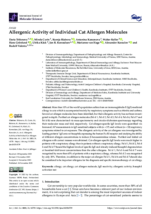 (PDF) Allergenic Activity of Individual Cat Allergen Molecules