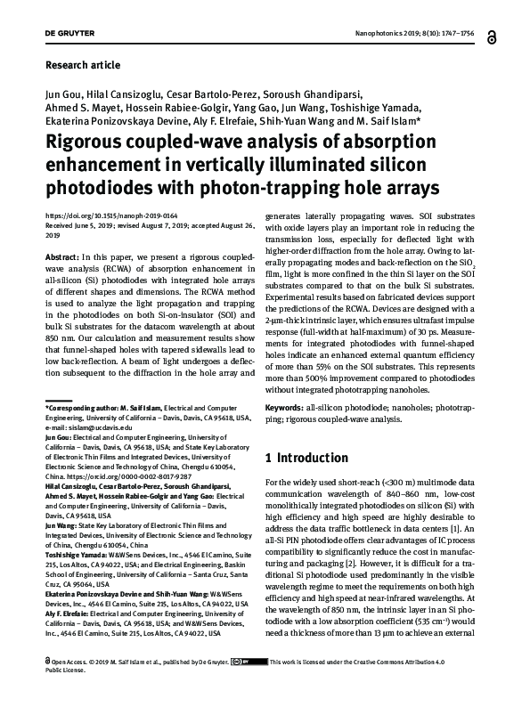 (PDF) Rigorous coupled-wave analysis of absorption enhancement in ...