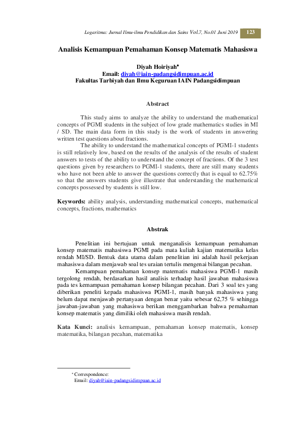 (PDF) Analisis Kemampuan Pemahaman Konsep Matematis Mahasiswa | Irham Ramdani - Academia.edu