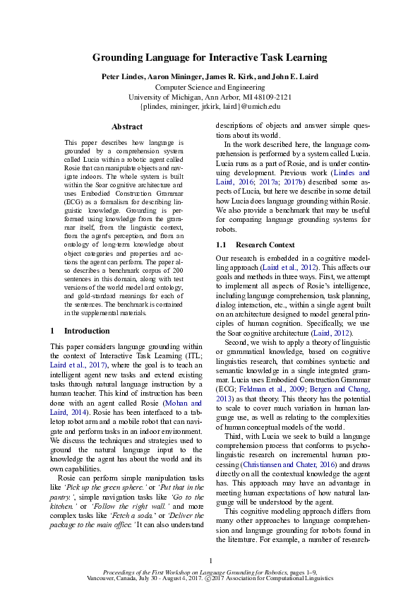 (PDF) Grounding Language for Interactive Task Learning