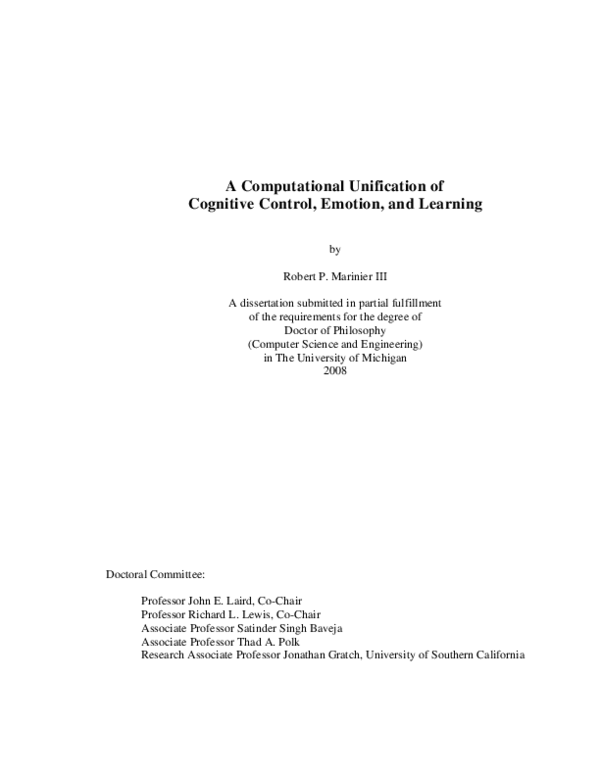 (PDF) A Computational Unification of Cognitive Control, Emotion, and Learning