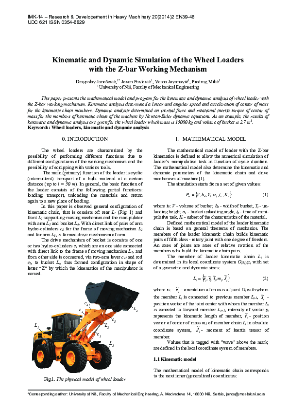 (PDF) Kinematic and dynamic simulation of the wheel loaders with the Z-bar working mechanism