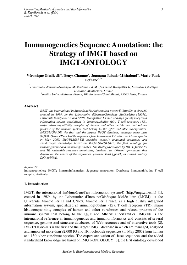 (PDF) Immunogenetics Sequence Annotation: the Strategy of IMGT based on ...