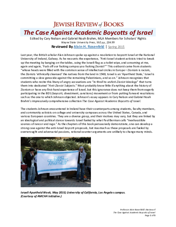 (PDF) The Case Against Academic Boycotts of Israel