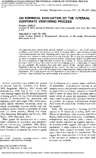 (PDF) An Empirical Evaluation of the Internal Corporate Venturing Process