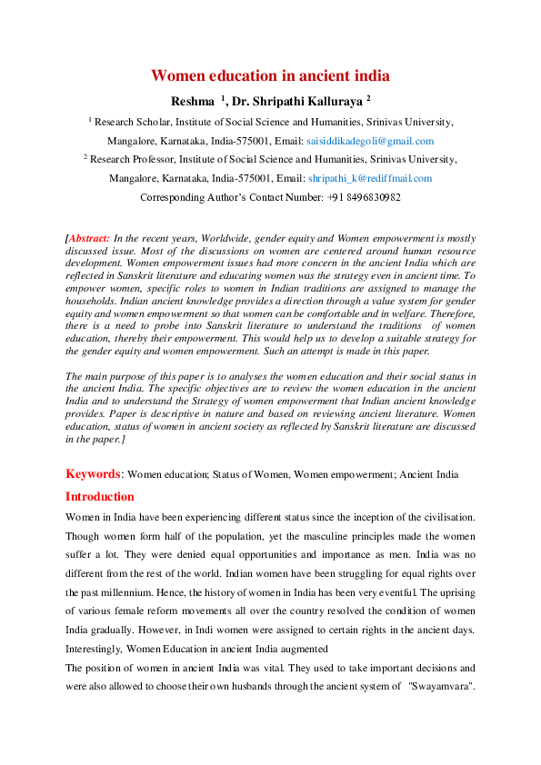 (PDF) Women education in ancient india