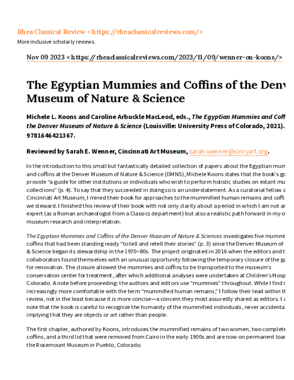 (PDF) Review of "The Egyptian Mummies and Coffins of the Denver Museum ...